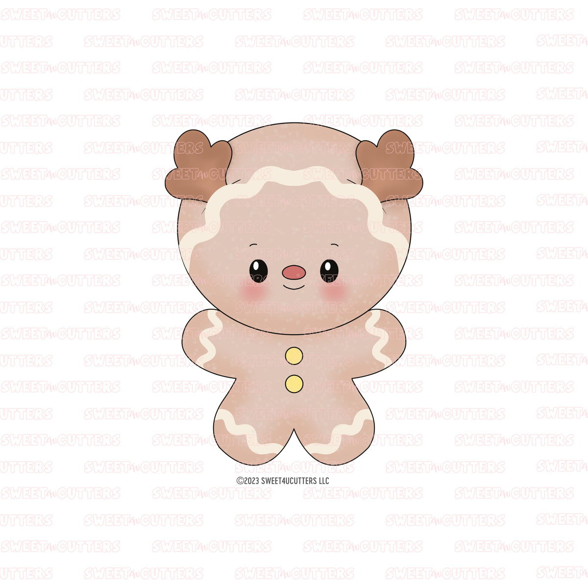 STL Ginger with Reindeer Antlers R - sweet4ucutters – Sweet4ucutters